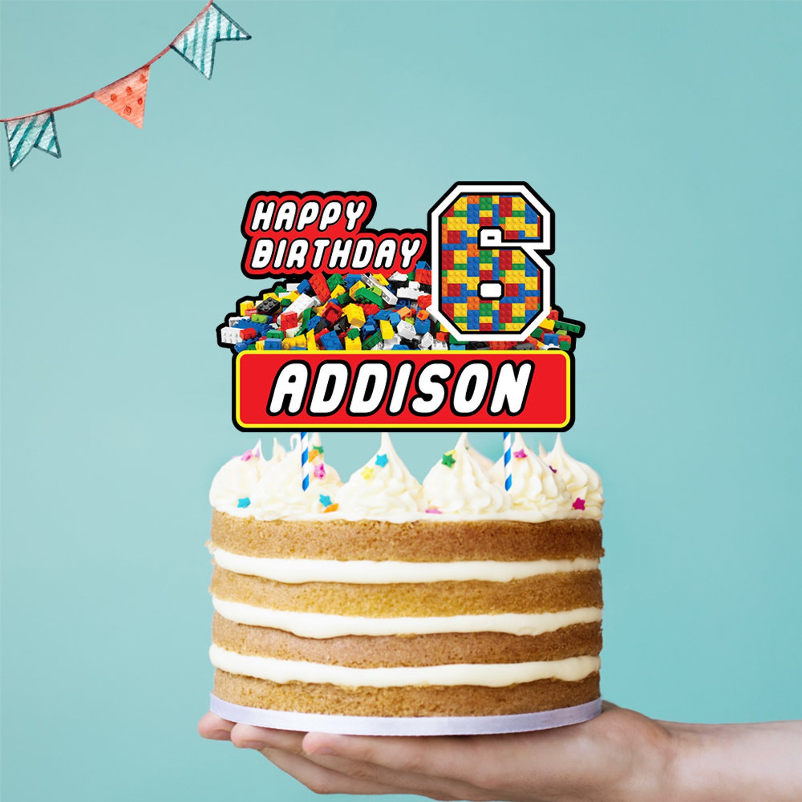 Personalized Blocks Cake Topper, Building Bricks Cake Decoration ...