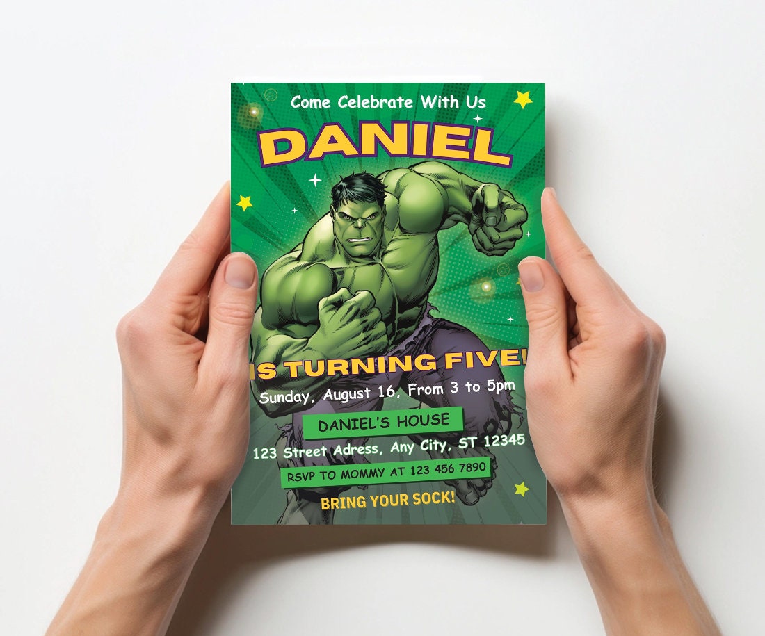 Hulk Editable Invitation, Super Heroes Birthday Invitation, the Hulk ...