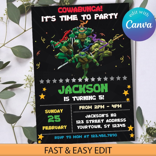 Ninja Turtles Invitation Kids - Etsy
