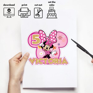 Personalized Minnie Mouse Pink Cake Topper, Cute Cartoon Girl Cake ...