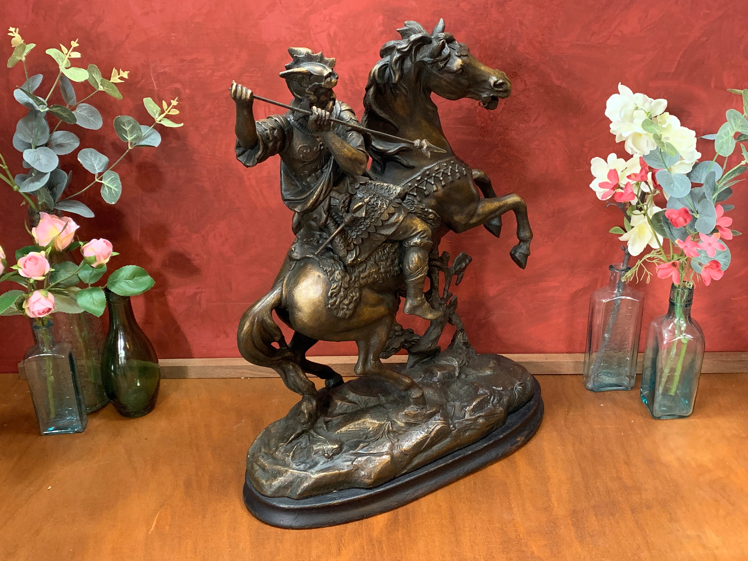 Large Antique Spelter Sculpture Mounted Knight Warrior on - Etsy