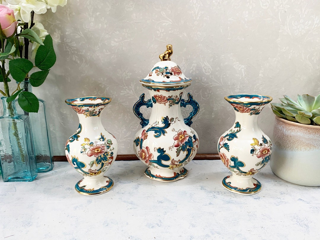 Vintage Masons Ironstone JAVA Pattern Garniture Set of Three Vase - Etsy