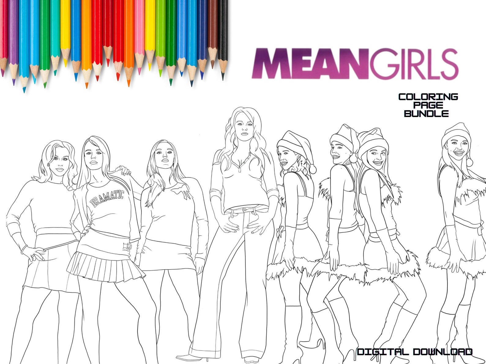 Mean Girls Coloring Page Bundle | Teens, Adults Coloring Book Digital ...
