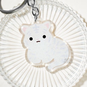White Tiger Acrylic Glitter Keychain Kawaii Chibi Zodiac Wildlife ...