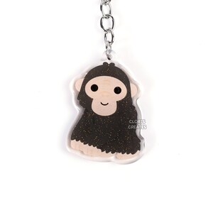 Chimpanzee Acrylic Glitter Keychain | Kawaii Chibi Wild Chimp Primate ...