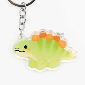 Stegosaurus Green Dinosaur Acrylic Glitter Keychain | Kawaii Chibi ...