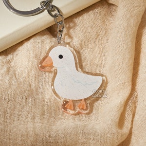 White Goose Farm Animal Keychain Cartoon Chibi Art Glitter Acrylic Wild ...