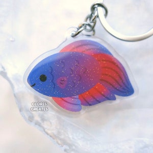 Betta Fish Red Purple Blue Veiltail Keychain Cartoon Aquarium Art ...
