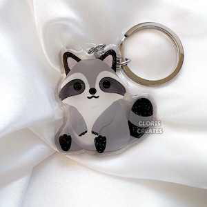 Raccoon Acrylic Glitter Keychain | Kawaii Chibi Wild Animal Lover Art ...