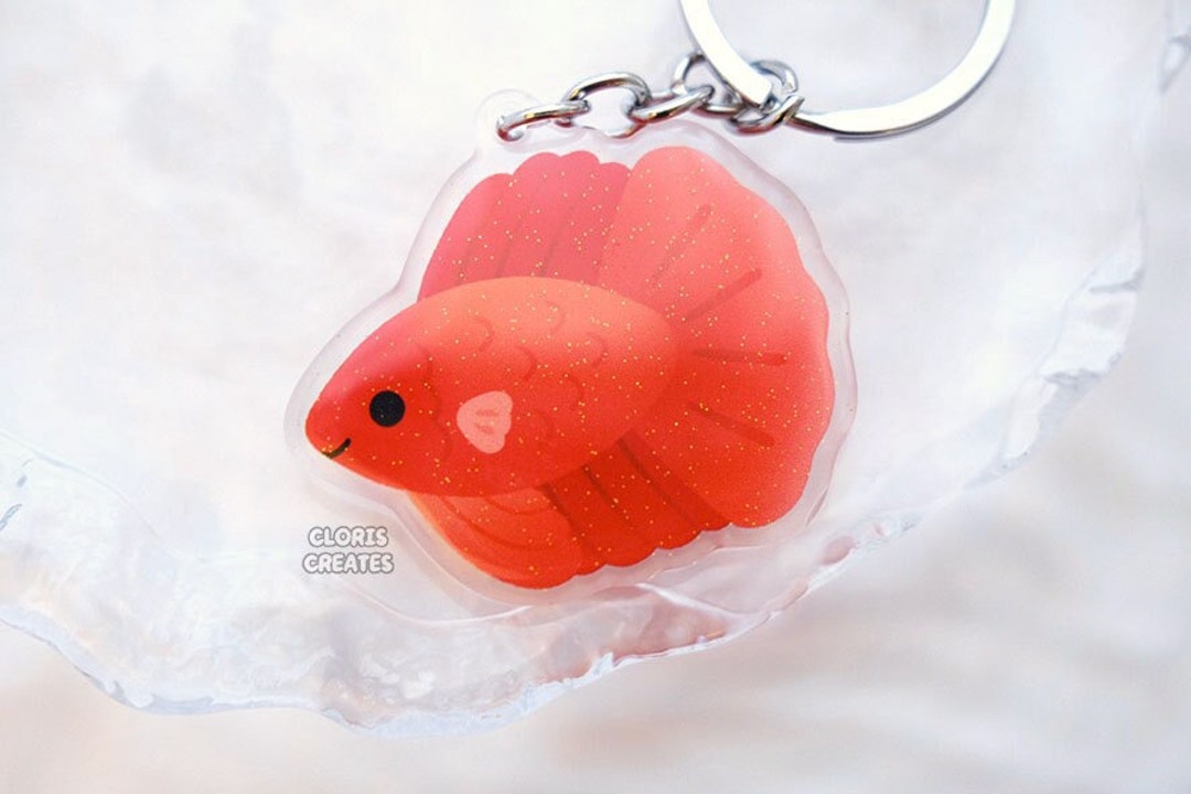 Betta Fish Red Halfmoon Keychain Cartoon Aquarium Art Double - Etsy