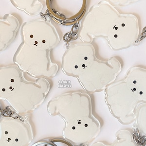 Bichon Frise Acrylic Dog Breed Keychain | Cartoon Kawaii Art Puppy ...