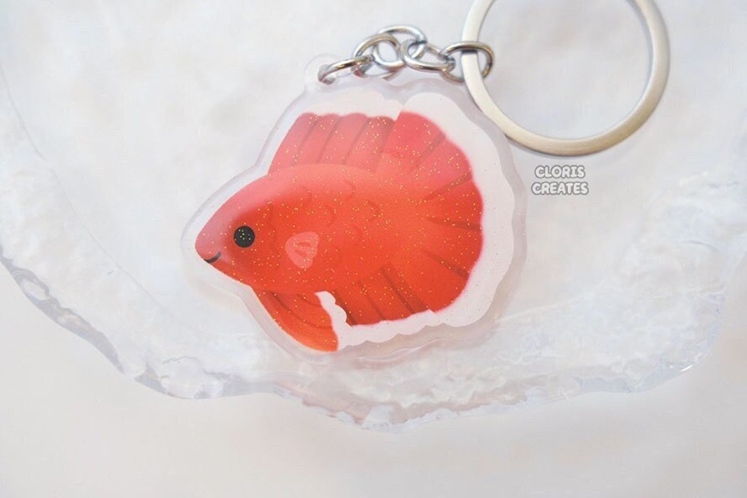 Betta Fish Red Butterfly Halfmoon Keychain Cartoon Aquarium Art Double ...