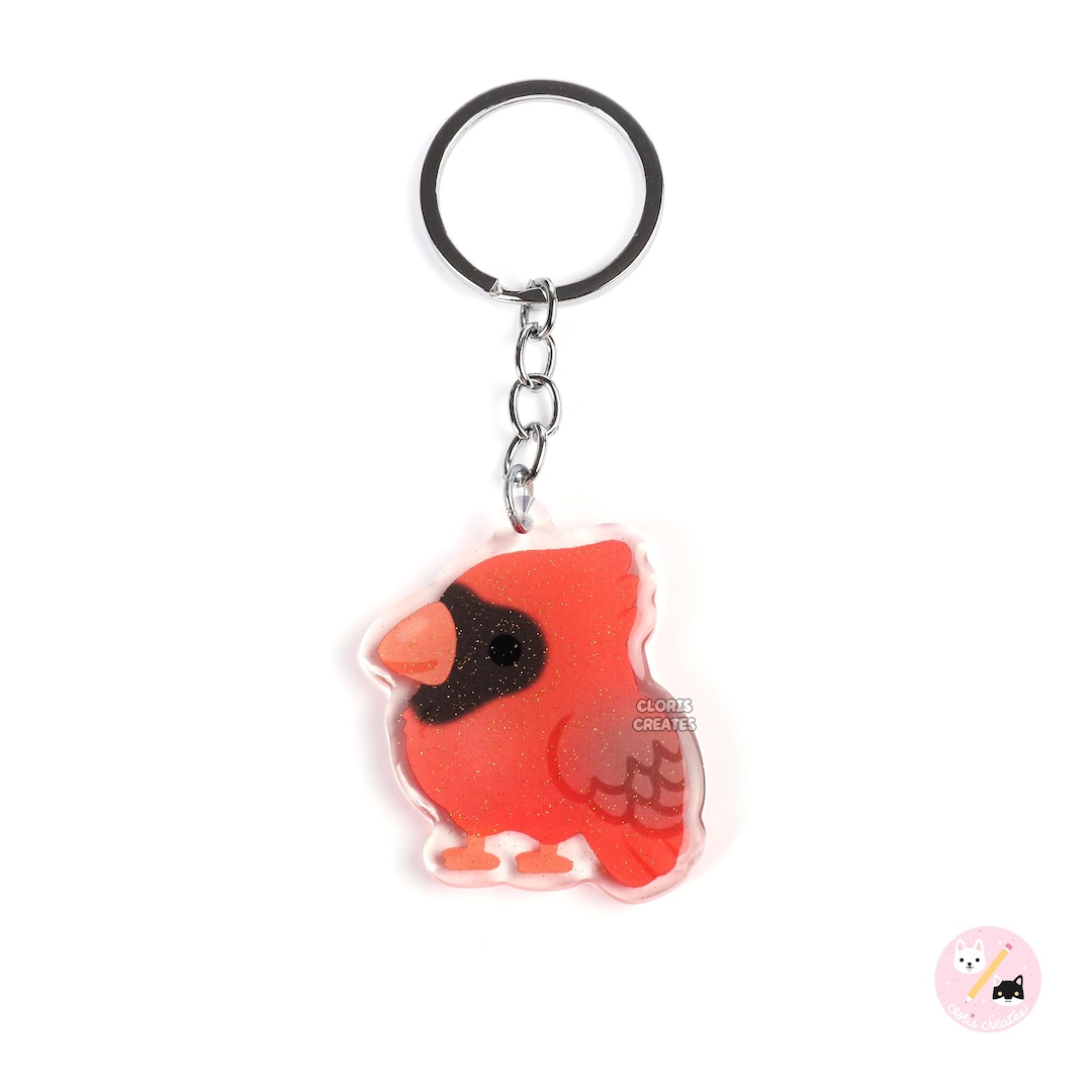 Cardinal Acrylic Bird Species Keychain | Cartoon Chibi Art Double-sided ...