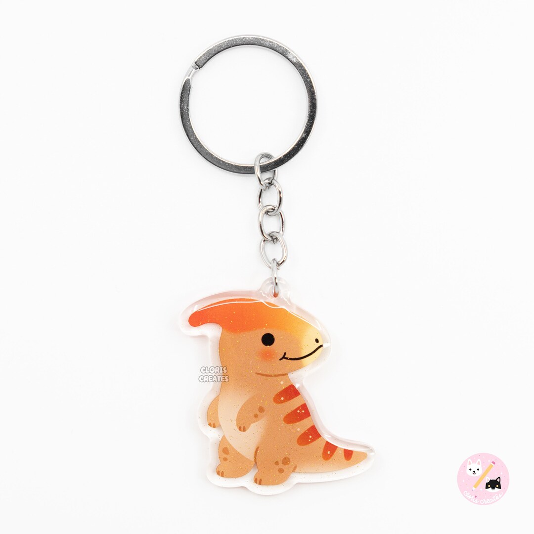 Parasaurolophus Brown Dinosaur Acrylic Glitter Keychain | Kawaii Chibi ...