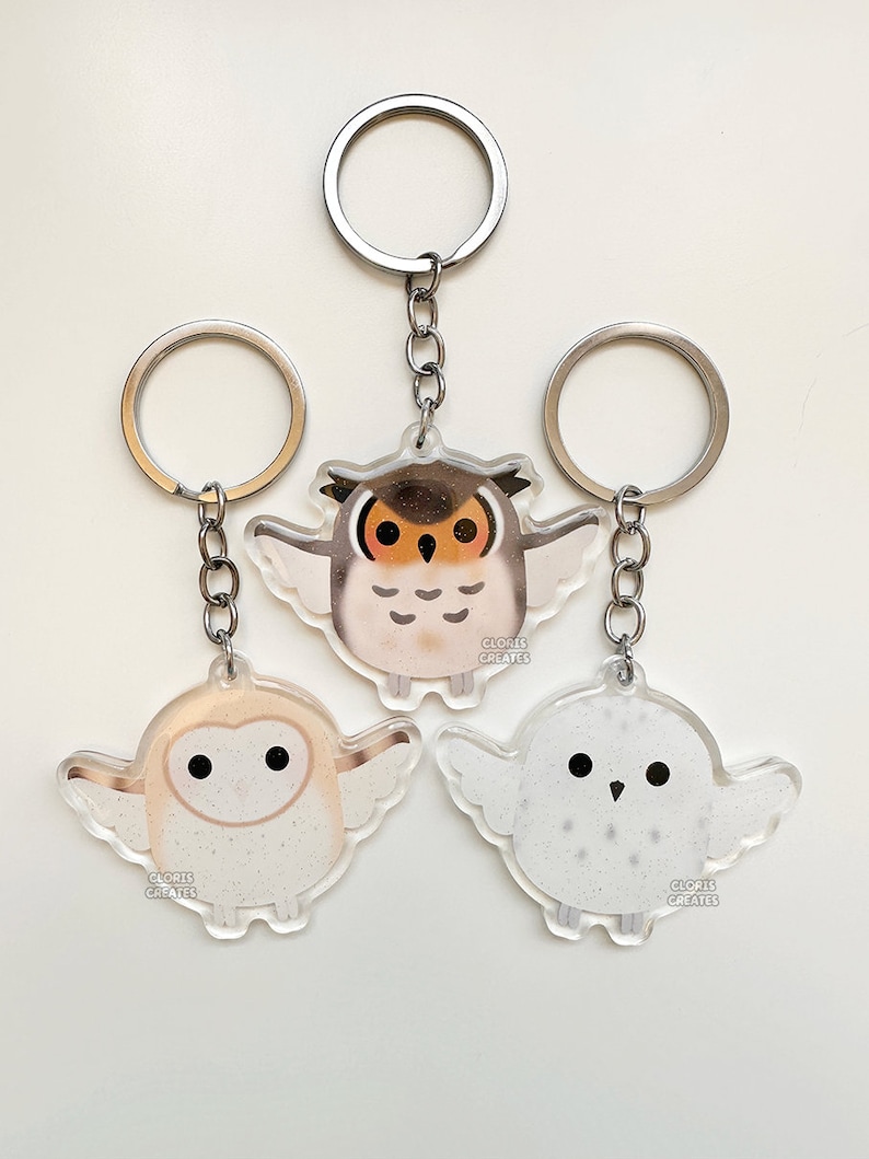 Barn Owl Bird Acrylic Glitter Keychain | Kawaii Chibi Wild Animal Lover ...