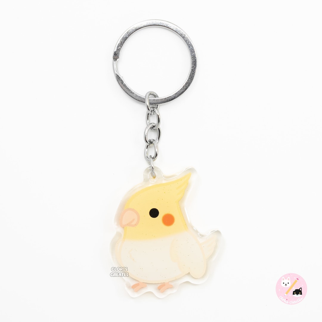 Lutino Cockatiel Acrylic Bird Parrot Keychain | Cartoon Kawaii Art ...