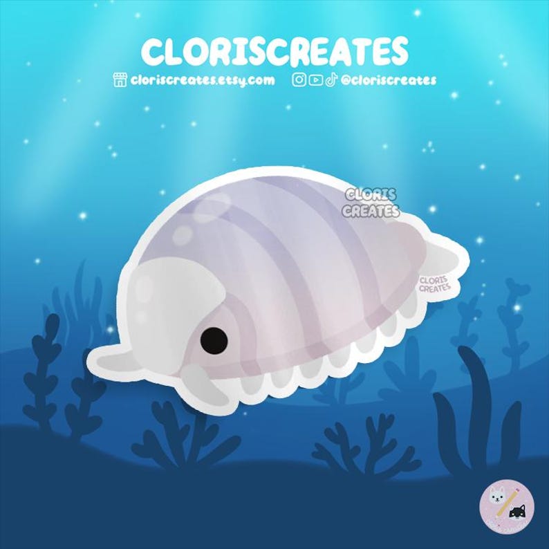 Giant Isopod Waterproof Vinyl Sticker | Kawaii Chibi Marine Animal ...