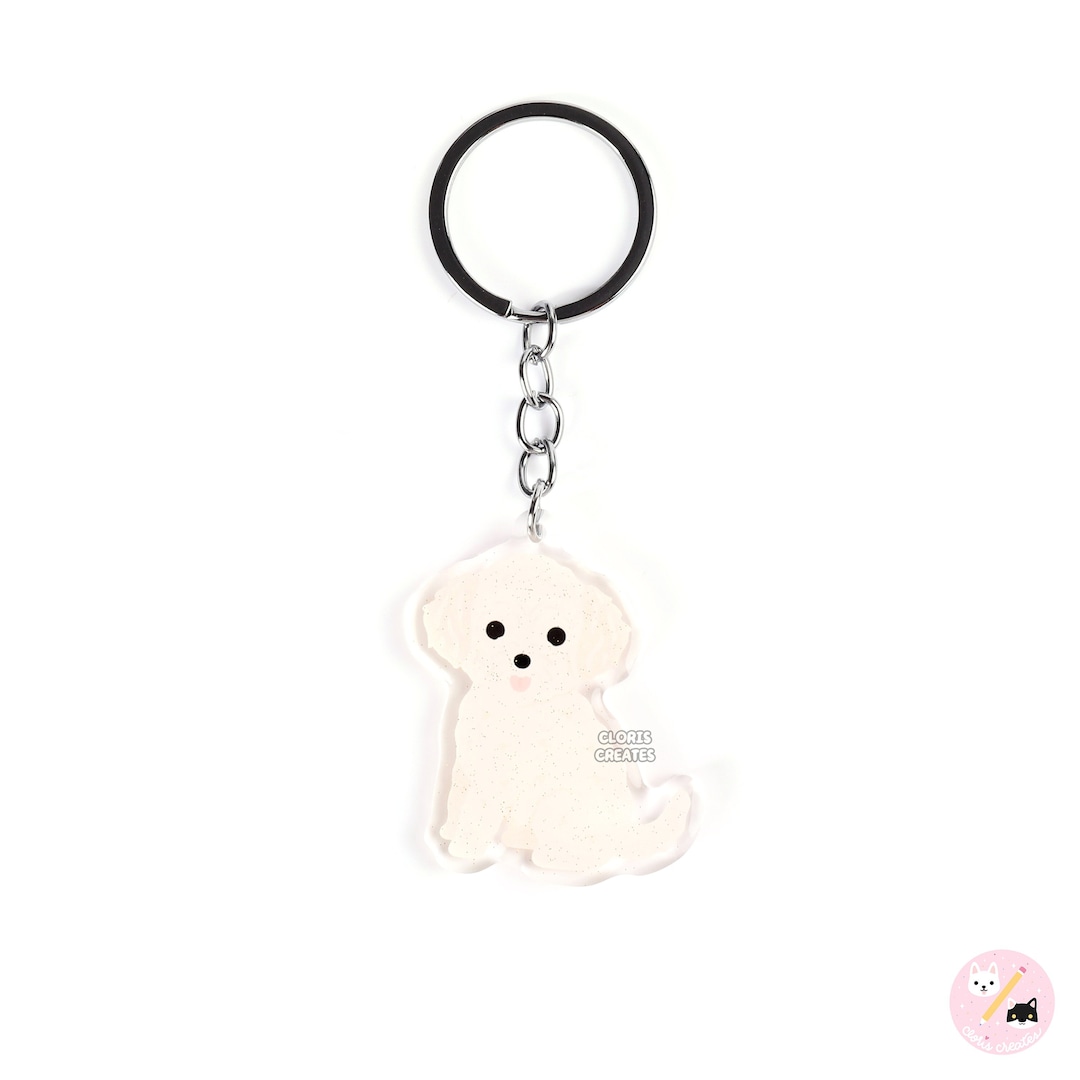 White Doodle Poodle Mixed Dog Breed Acrylic Keychain | Cartoon Kawaii ...