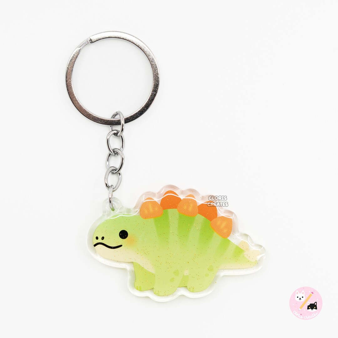 Stegosaurus Green Dinosaur Acrylic Glitter Keychain | Kawaii Chibi ...
