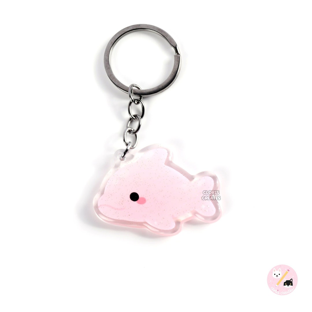 Pink Amazon River Dolphin Acrylic Glitter Keychain | Kawaii Chibi ...
