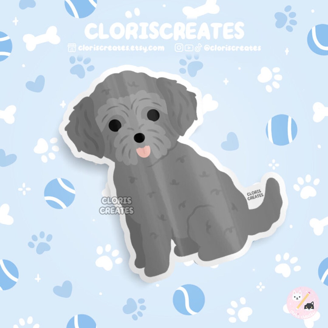 Silver Gray Doodle Poodle Mixed Dog Waterproof Vinyl Sticker | Kawaii ...