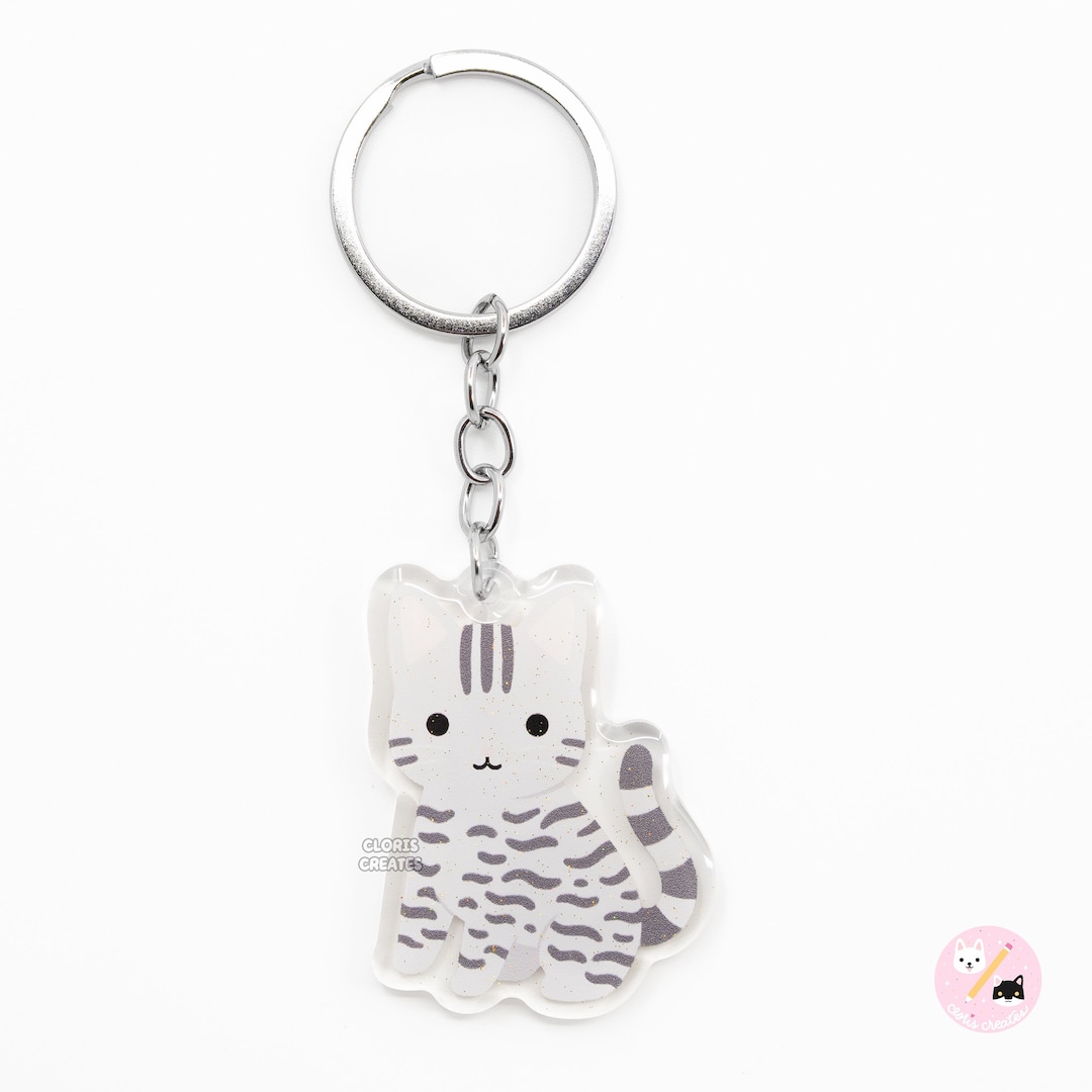 Silver Gray Tabby Cat Acrylic Pet Breed Keychain | Cartoon Chibi Animal ...