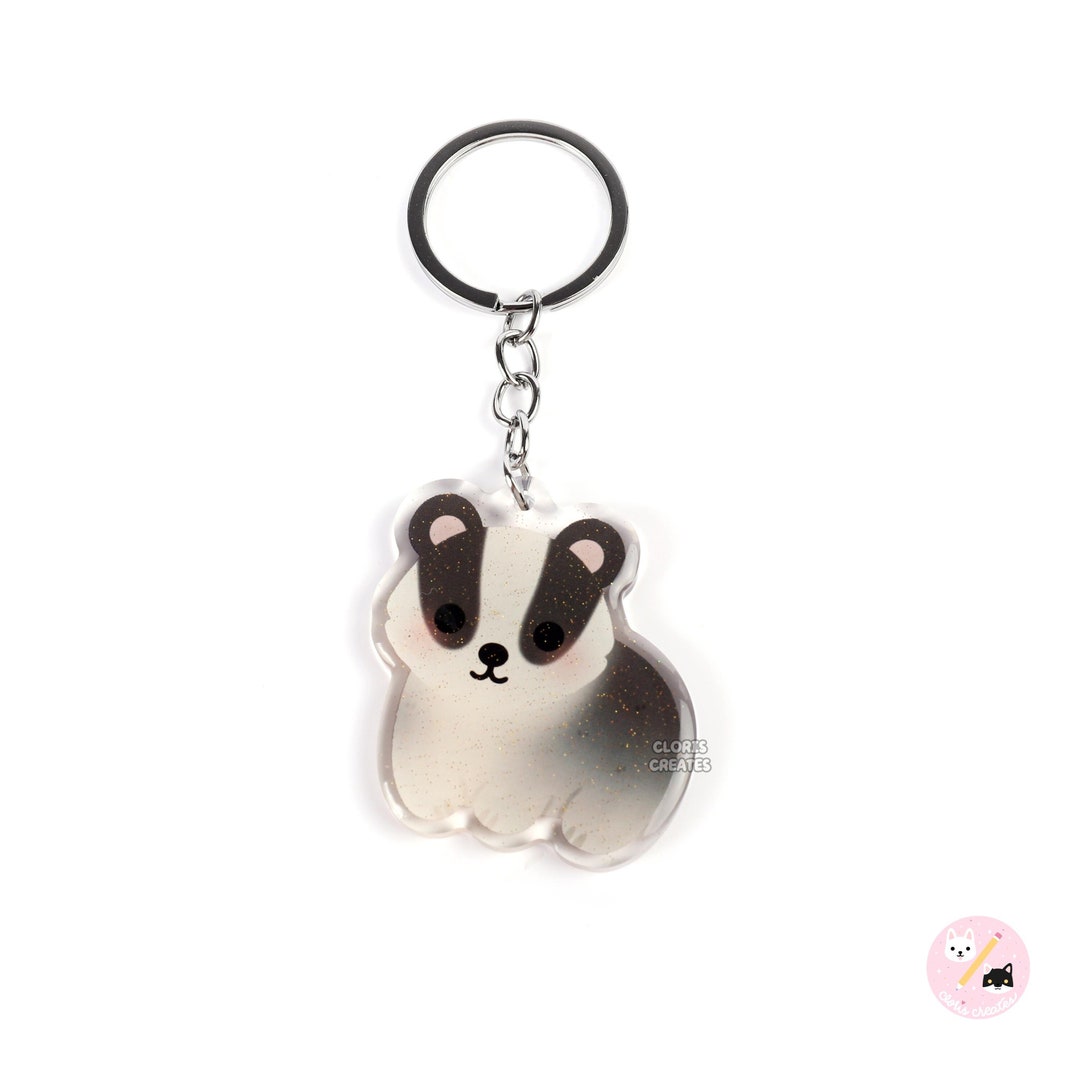 Badger Acrylic Glitter Keychain | Kawaii Chibi Wild Animal Lover Art ...