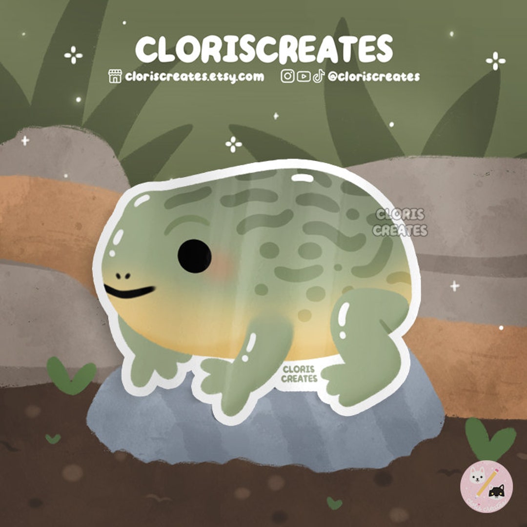 African Bullfrog Frog Waterproof Vinyl Sticker | Kawaii Chibi Animal ...