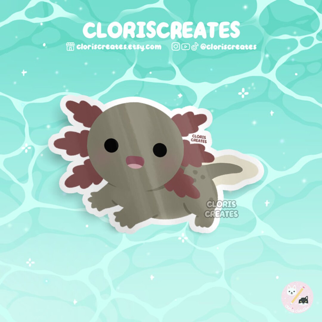 Wild Axolotl Water Lizard Waterproof Vinyl Sticker | Kawaii Chibi ...