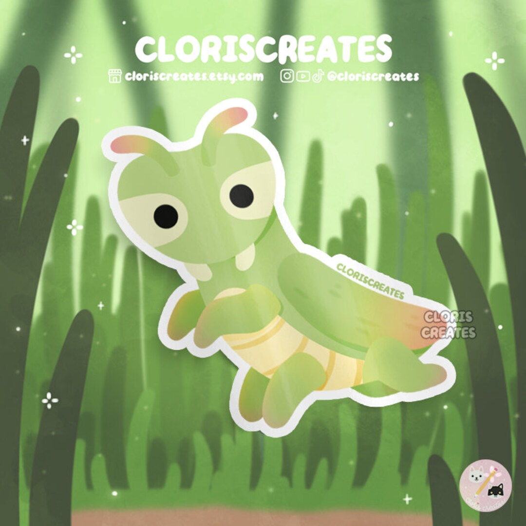 Green Praying Mantis Waterproof Die Cut Sticker | Kawaii Chibi Bug Art ...