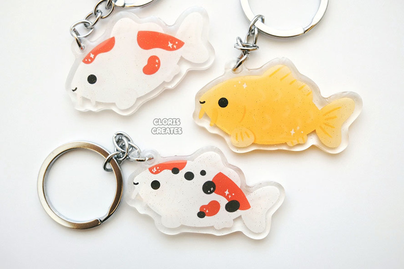 Tricolor Koi Fish Keychain | Cartoon Chibi Aquarium Hobby Art Double ...