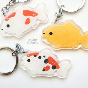 Tricolor Koi Fish Keychain | Cartoon Chibi Aquarium Hobby Art Double ...