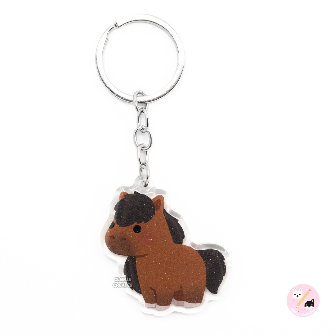 Brown Bay Horse Keychain | Cartoon Chibi Art Glitter Acrylic Farm ...