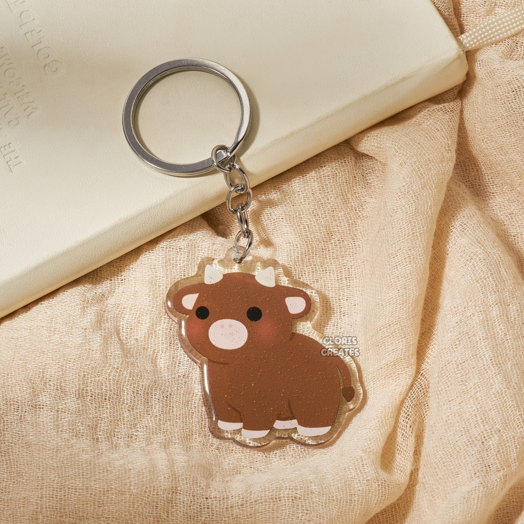 Brown Dairy Cow Farm Animal Keychain Cartoon Chibi Art - Etsy