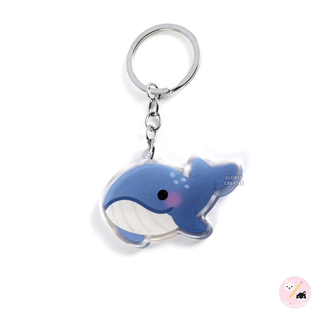 Blue Whale Acrylic Glitter Keychain | Kawaii Chibi Marine Animal ...