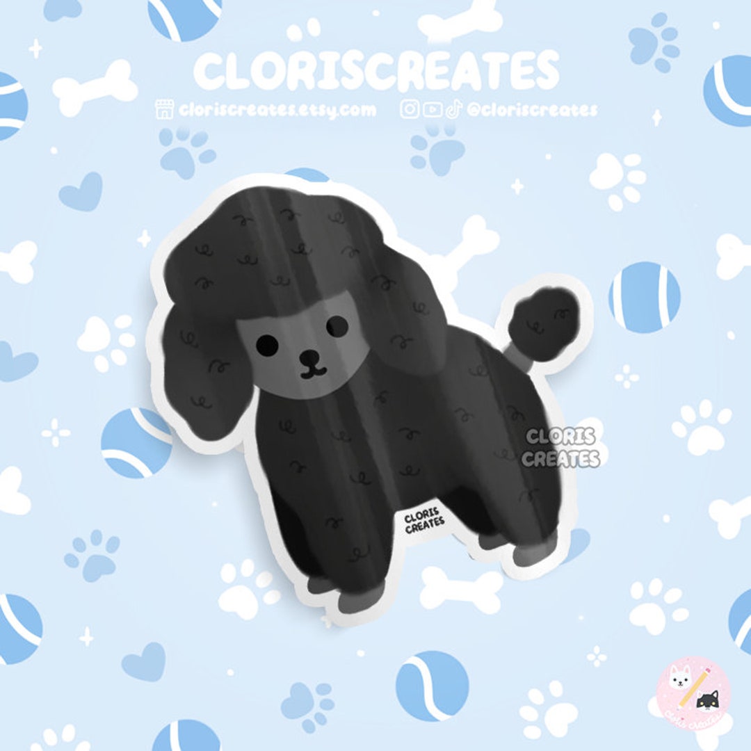Black Standard Poodle Dog Breed Waterproof Vinyl Sticker | Kawaii Chibi ...