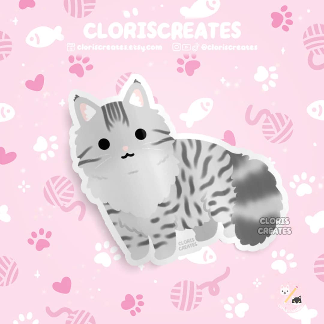 Silver Gray Tabby Norwegian Forest Cat Waterproof Vinyl Sticker ...