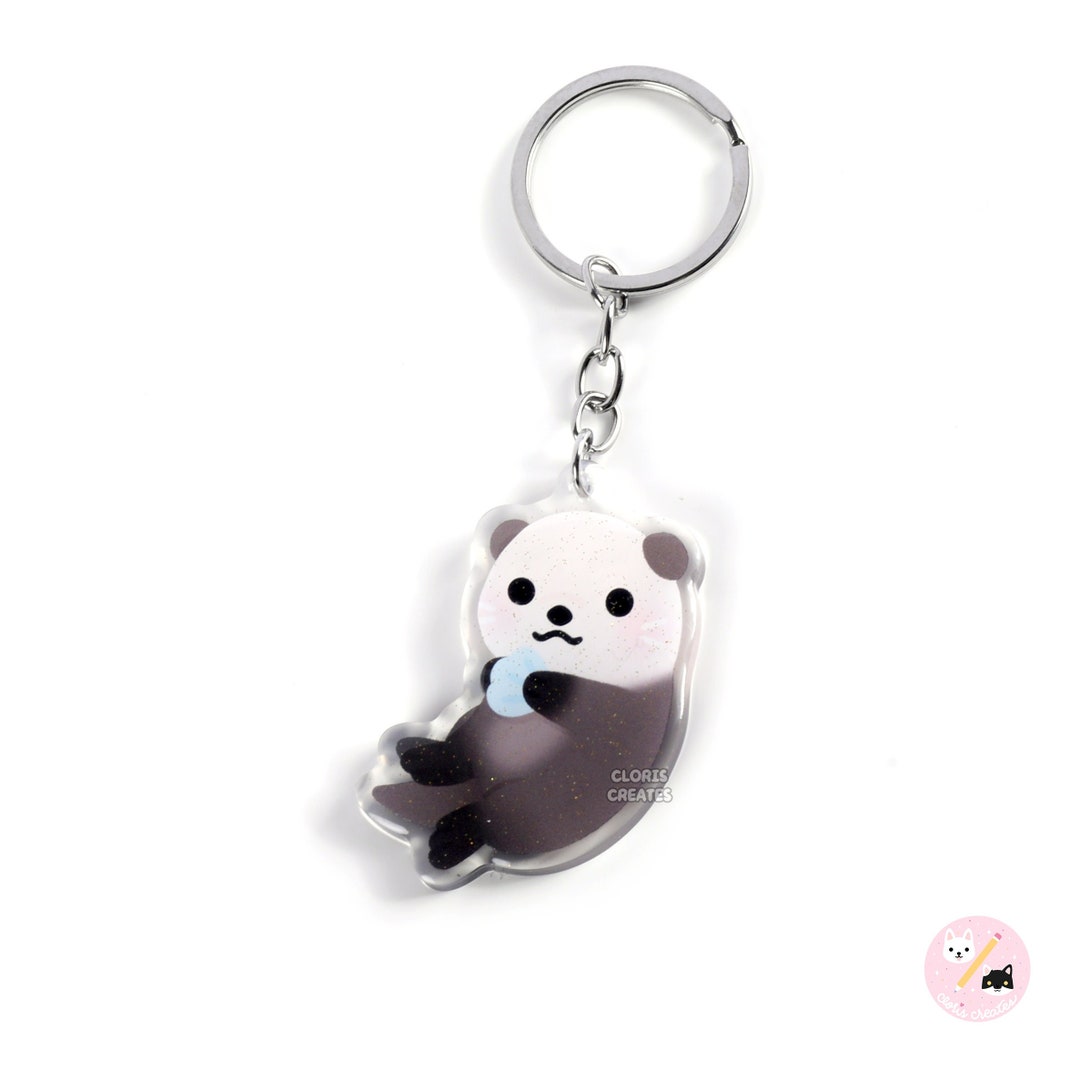Sea Otter Acrylic Glitter Keychain | Kawaii Chibi Marine Animal Glitter ...
