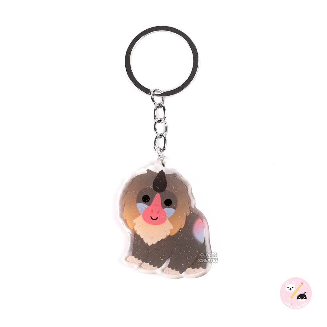 Mandrill Acrylic Glitter Keychain | Kawaii Chibi Wild Primate Baboon ...