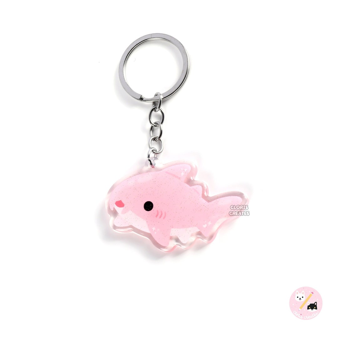 Pink Nurse Shark Acrylic Glitter Keychain | Kawaii Chibi Marine Animal ...