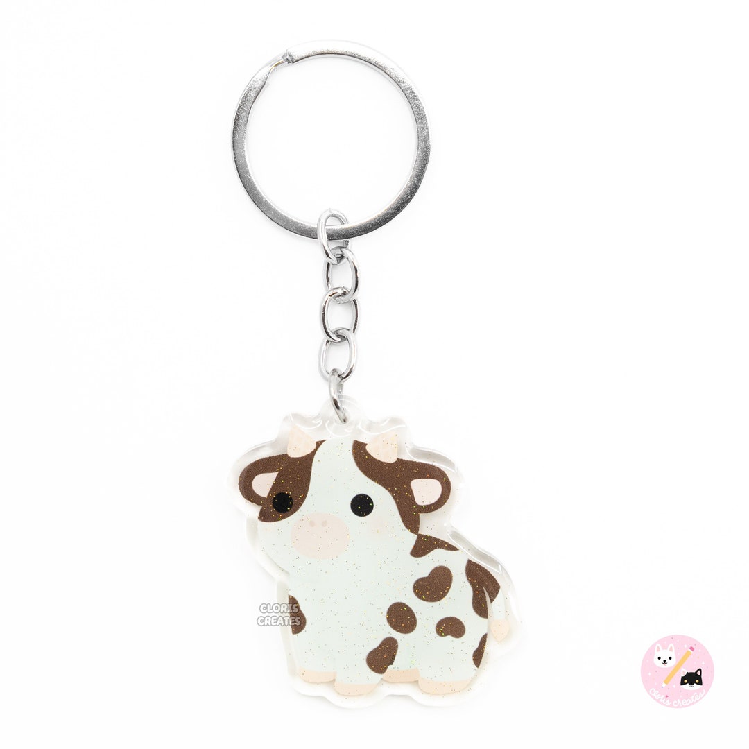 Mint Chocolate Chip Cow Fruity Farm Animal Keychain | Cartoon Chibi Art ...