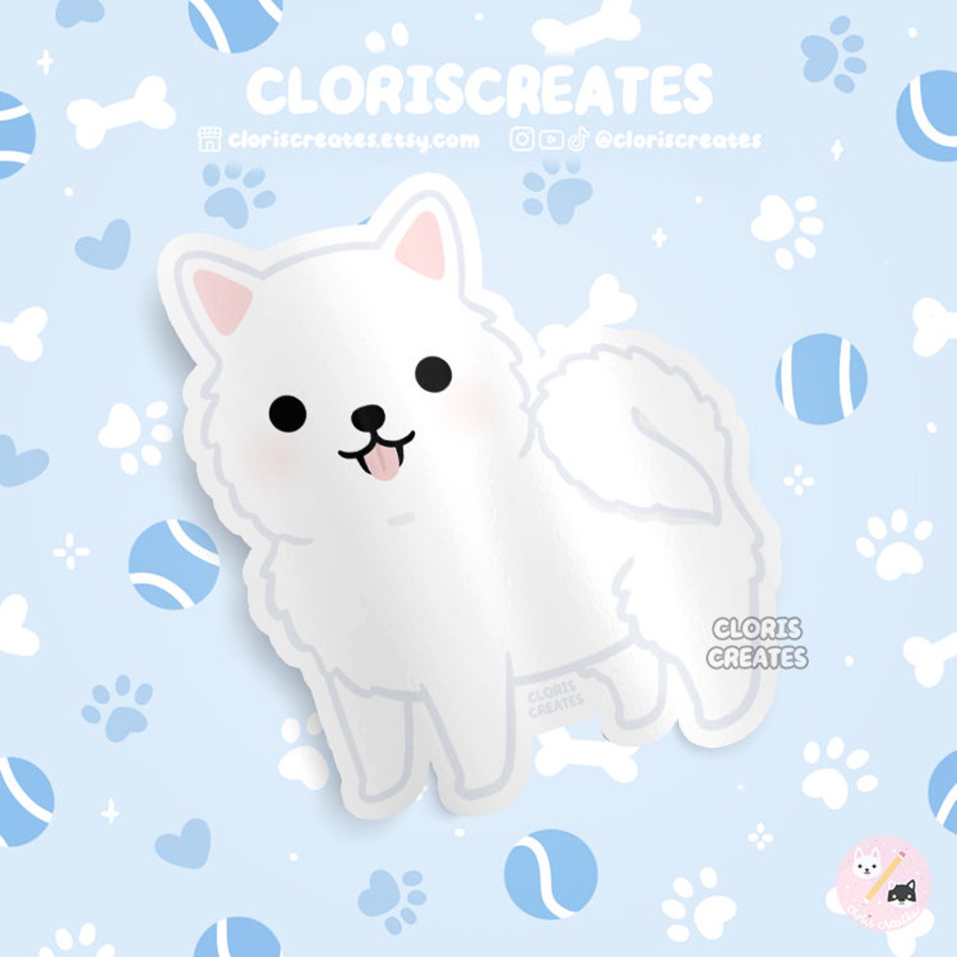 Samoyed White Spitz Dog Breed Waterproof Vinyl Sticker | Kawaii Chibi Animal Art Laptop Decal ...