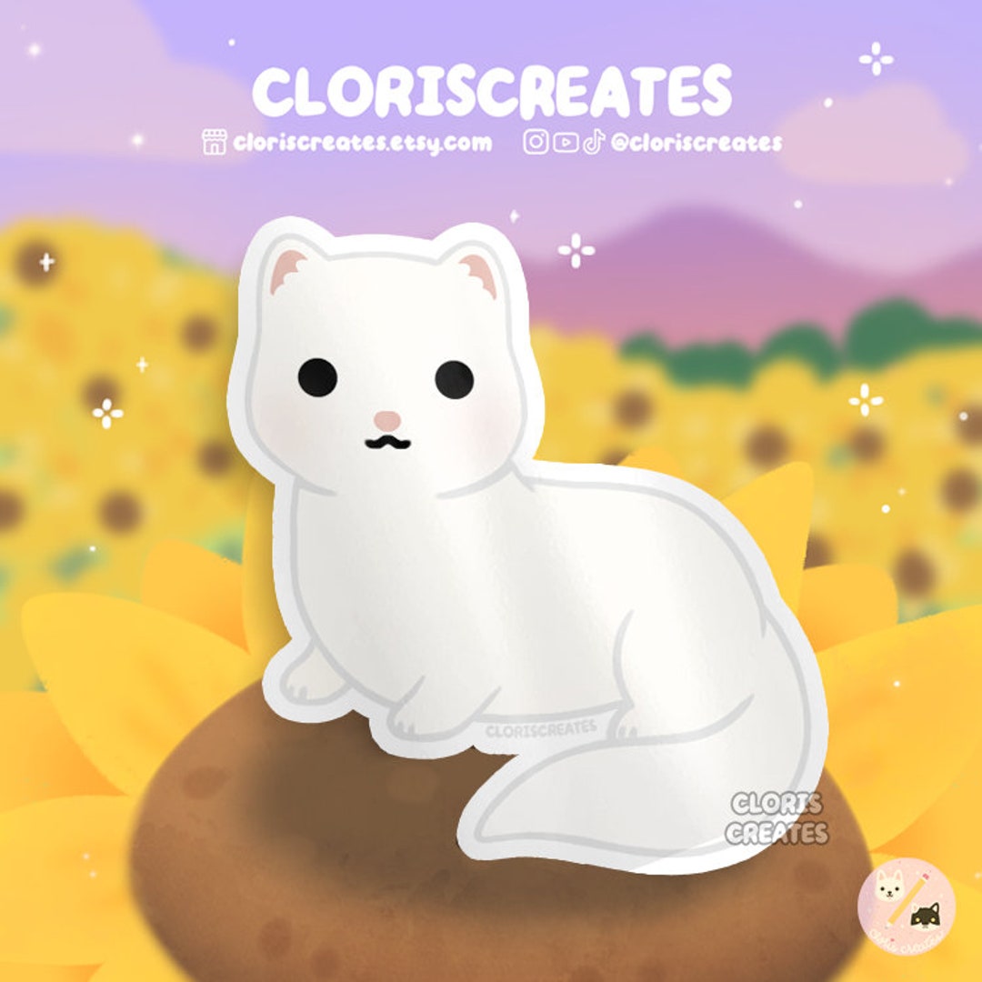White Ferret Waterproof Vinyl Sticker | Kawaii Chibi Animal Lover Art ...