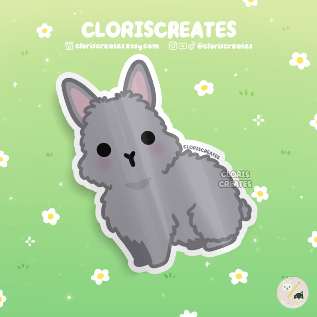 Lilac Lionhead Rabbit Waterproof Vinyl Sticker | Kawaii Chibi Animal ...