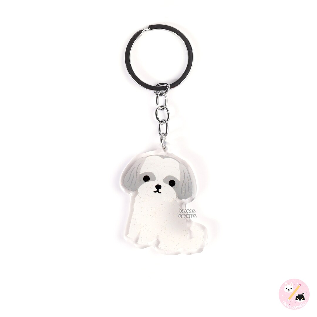 Silver Gray & White Shih Tzu Clear Dog Breed Acrylic Keychain | Cartoon ...