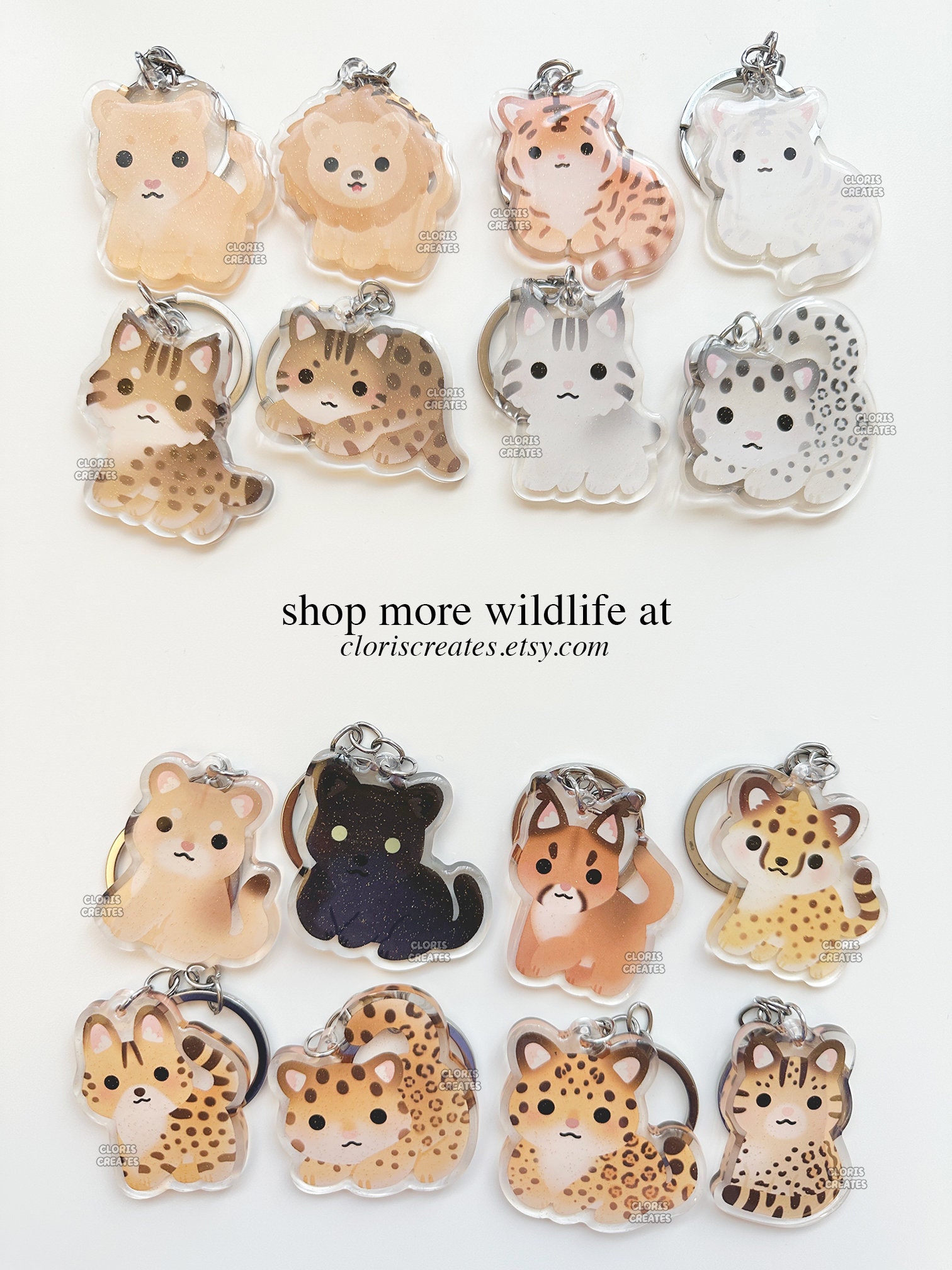 Jaguar Acrylic Glitter Keychain | Kawaii Chibi Animal Lover Wildcat Art ...