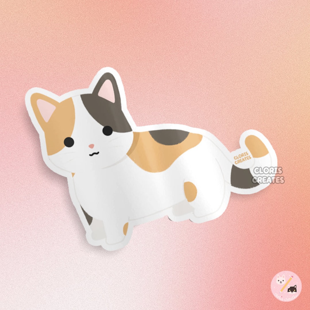 Calico Munchkin Cat Waterproof Vinyl Sticker Kawaii Chibi - Etsy