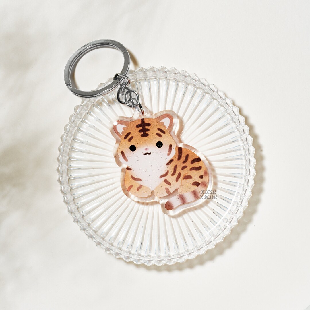 Tiger Acrylic Glitter Keychain Kawaii Chibi Zodiac Animal Lover Wildcat ...