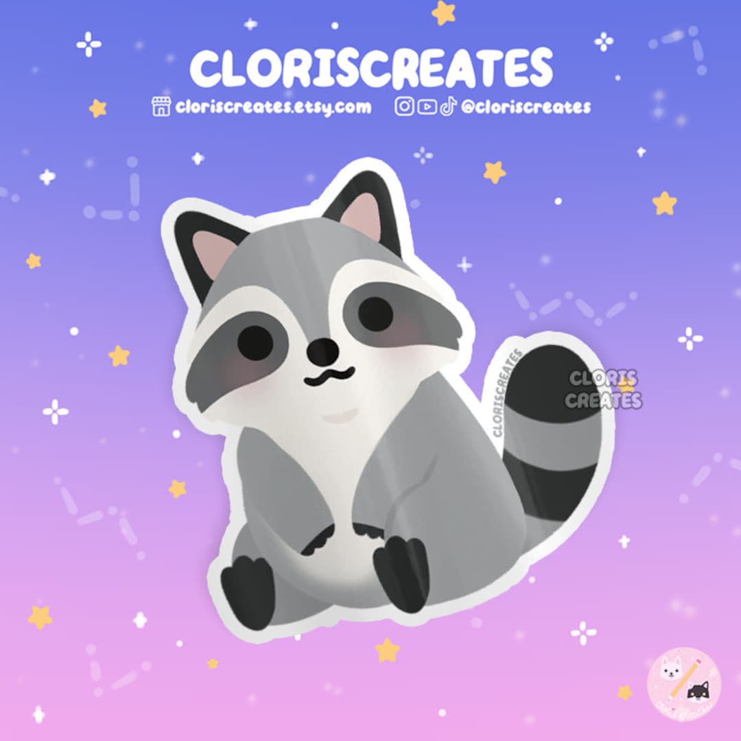 Raccoon Waterproof Vinyl Sticker | Kawaii Chibi Animal Lover Art Laptop ...