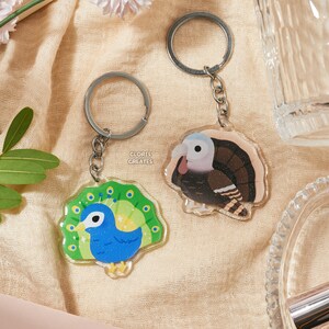Peacock Farm Animal Keychain | Cartoon Chibi Art Glitter Acrylic Wild ...